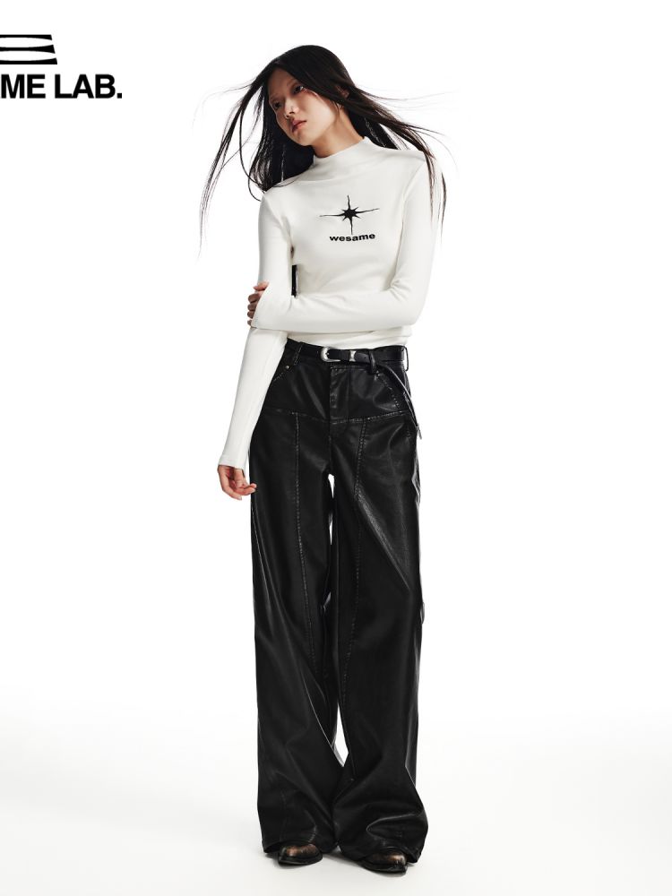 WESAME LAB Wild black washing leather straight leather pants : 유스키트 ...