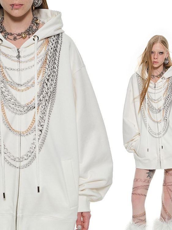 1JINNSTUDIO Large version chain printed sweatshirt cardigan : 유스키트 YOUTHKIT