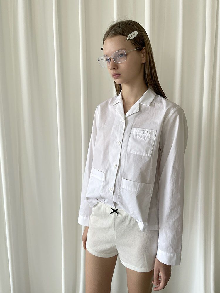 PFF GIRL Three Pocket Ribbon Logo Embroidered Long Sleeve Shirt : 유스키트 ...