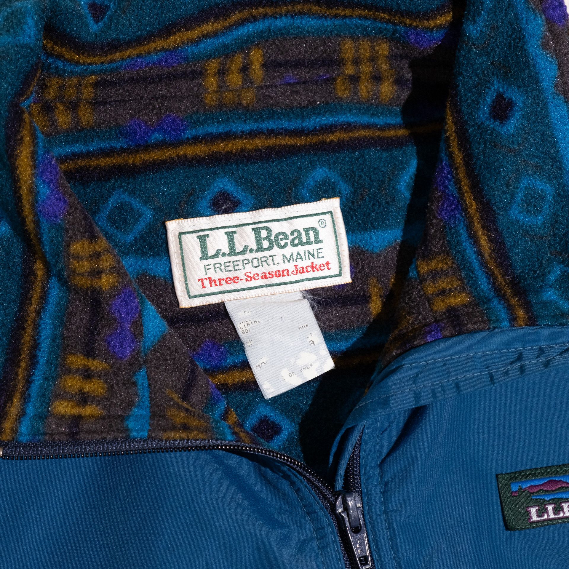 (BFD273) 90's L.L. Bean Three Season Aztec Fleece Jacket Dark Blue ...