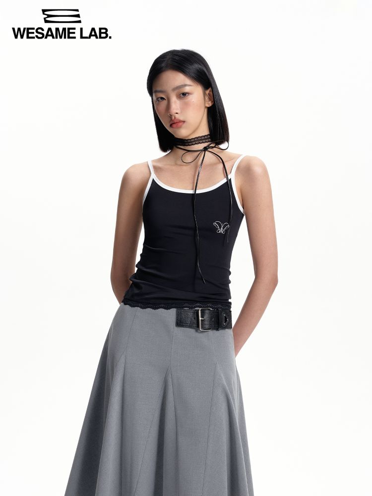 WESAME LAB butterfly lettering printed sleeveless lace vest inner : 유스 ...