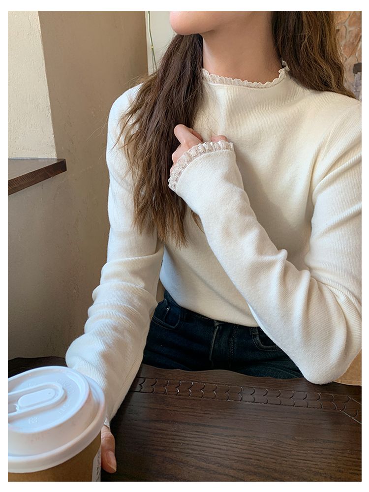 IIT small ball soft sticky lace collar knit t-shirt : 프티베 petitbe