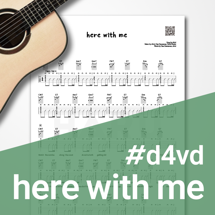 d4vd - here with me 【★★☆☆☆】 : 하루한곡 TAB악보