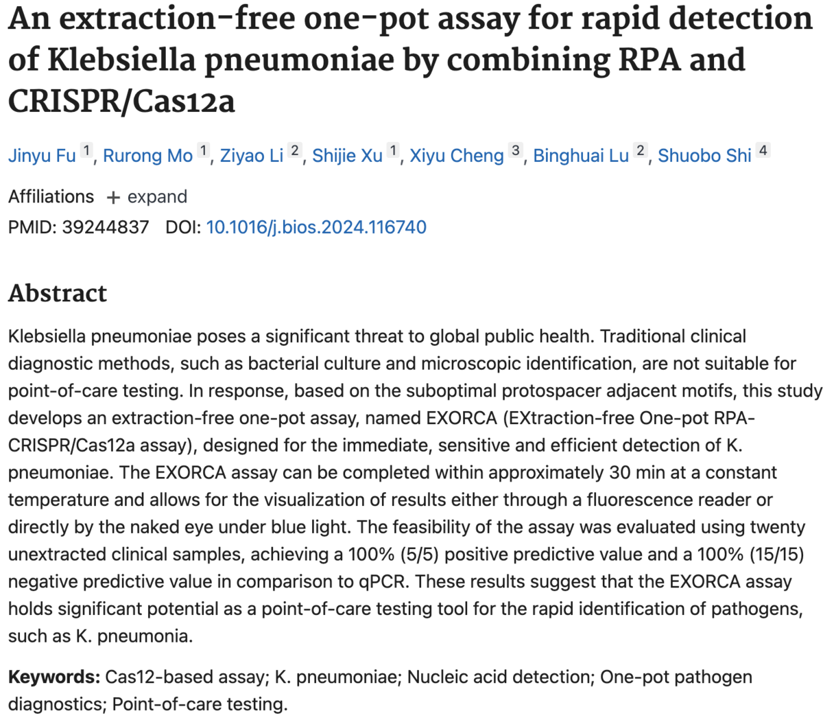 An extraction-free one-pot assay for rapid detection of Klebsiella ...