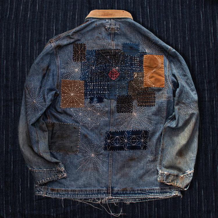 NO.203 DISTRESSED SASHIKO PATCHWORK DENIM CHORE JACKET : twostandard