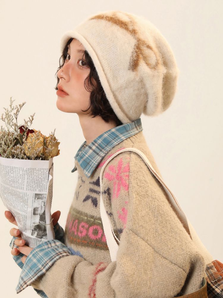 cute bow knitted pile hat(5color) : 라벨트리