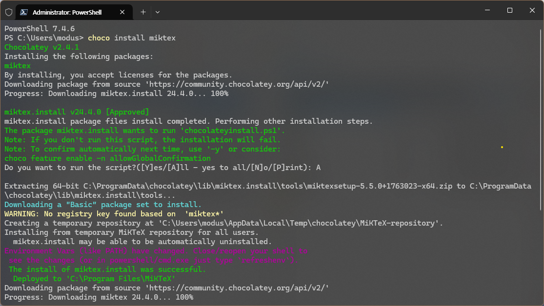 [설치] Windows, Chocolatey, MiKTeX 설치 가이드 : noname's ktug Shelter