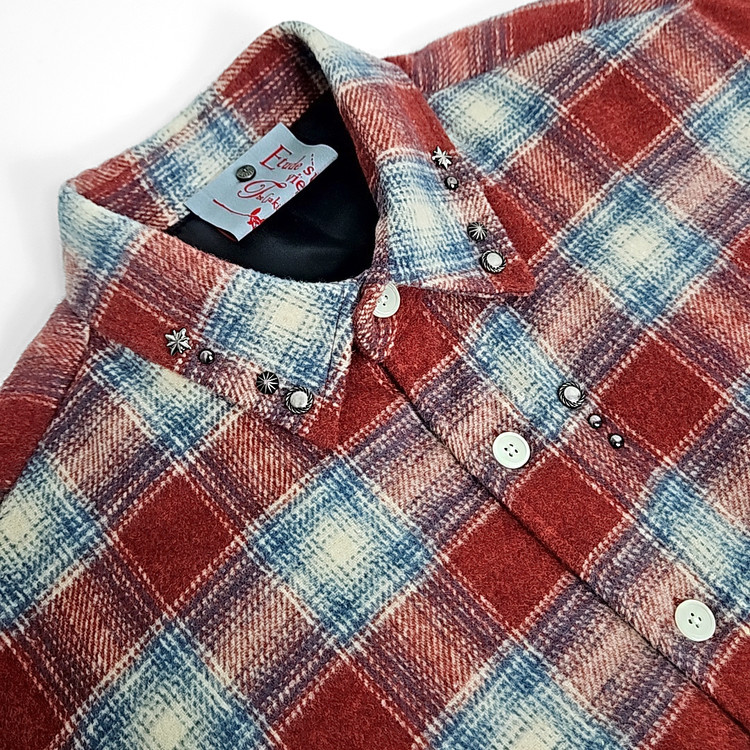 Ryu western padded check shirt jacket (carmine) : GAKIHARA 가키하라