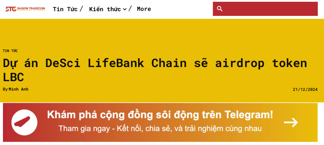 Dự án DeSci LifeBank Chain sẽ airdrop token LBC : Life Bank Chain