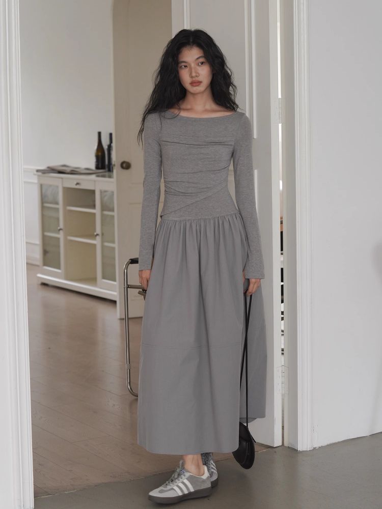 Gray Long Slim Dress : 네버씬비포(neverseenbefore)