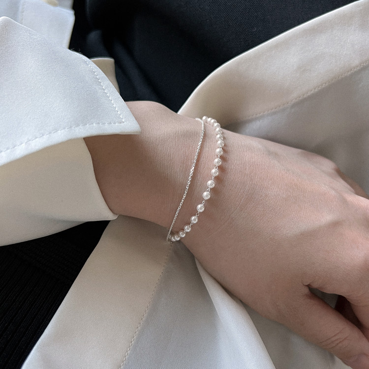 SILVER925 PEARL CHAIN LAYERED BRACELET : ctwins(씨트윈스)