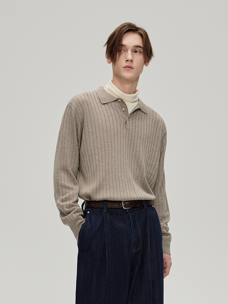 Pit stripe Polo collar design sweater : 무드킷