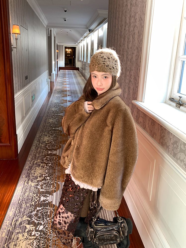 TC Middle-Tone Soft Collar Flap Brown Fur Jacket : 유스키트 YOUTHKIT