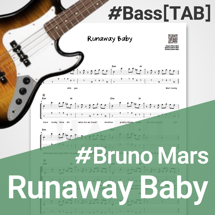 베이스기타)Bruno Mars - Runaway Baby : 하루한곡 TAB악보