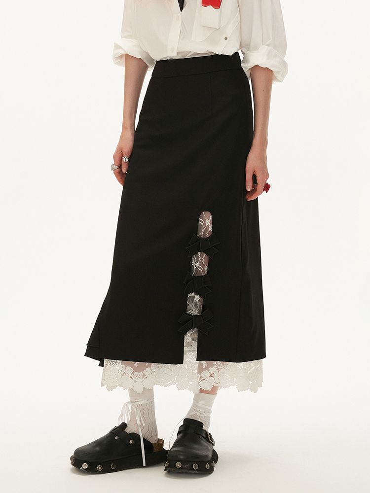 Black Cut-out Skirt with Laced Inner Skirt : 리디큘러스(RIDICULOUS)