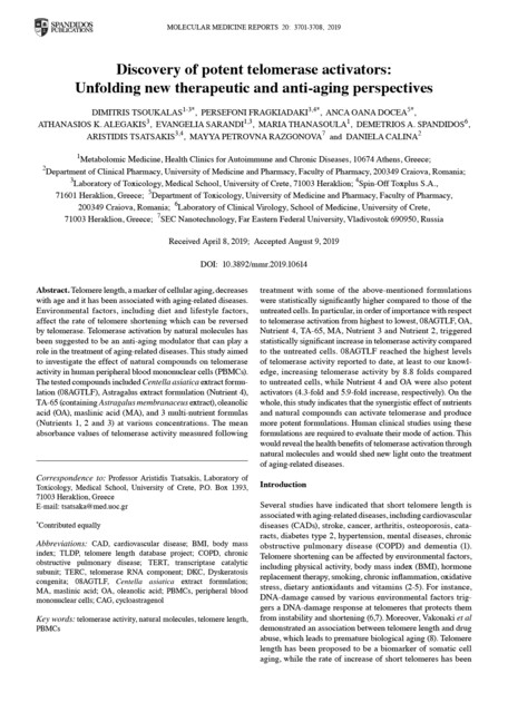 Discovery of Potent Telomerase Activators: Unfolding New Therapeutic ...