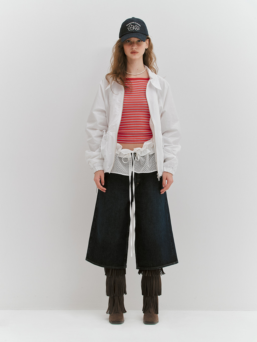 [MEENDERI] SHIRRING RIBBON JACKET - WHITE