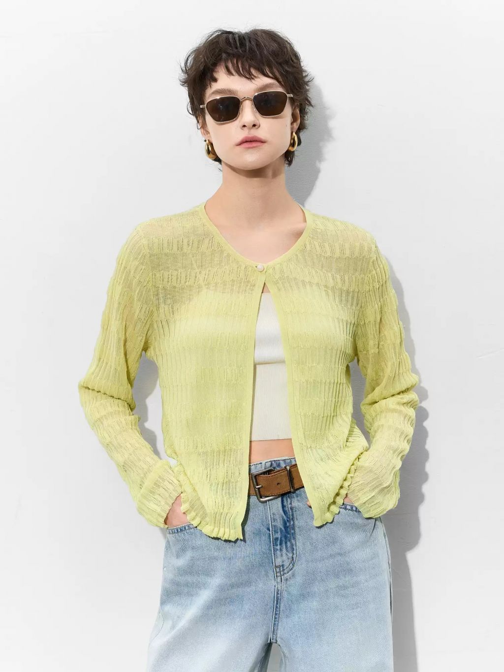 Wavy Texture One-Button Blouse : 엘레니크(Elenique)