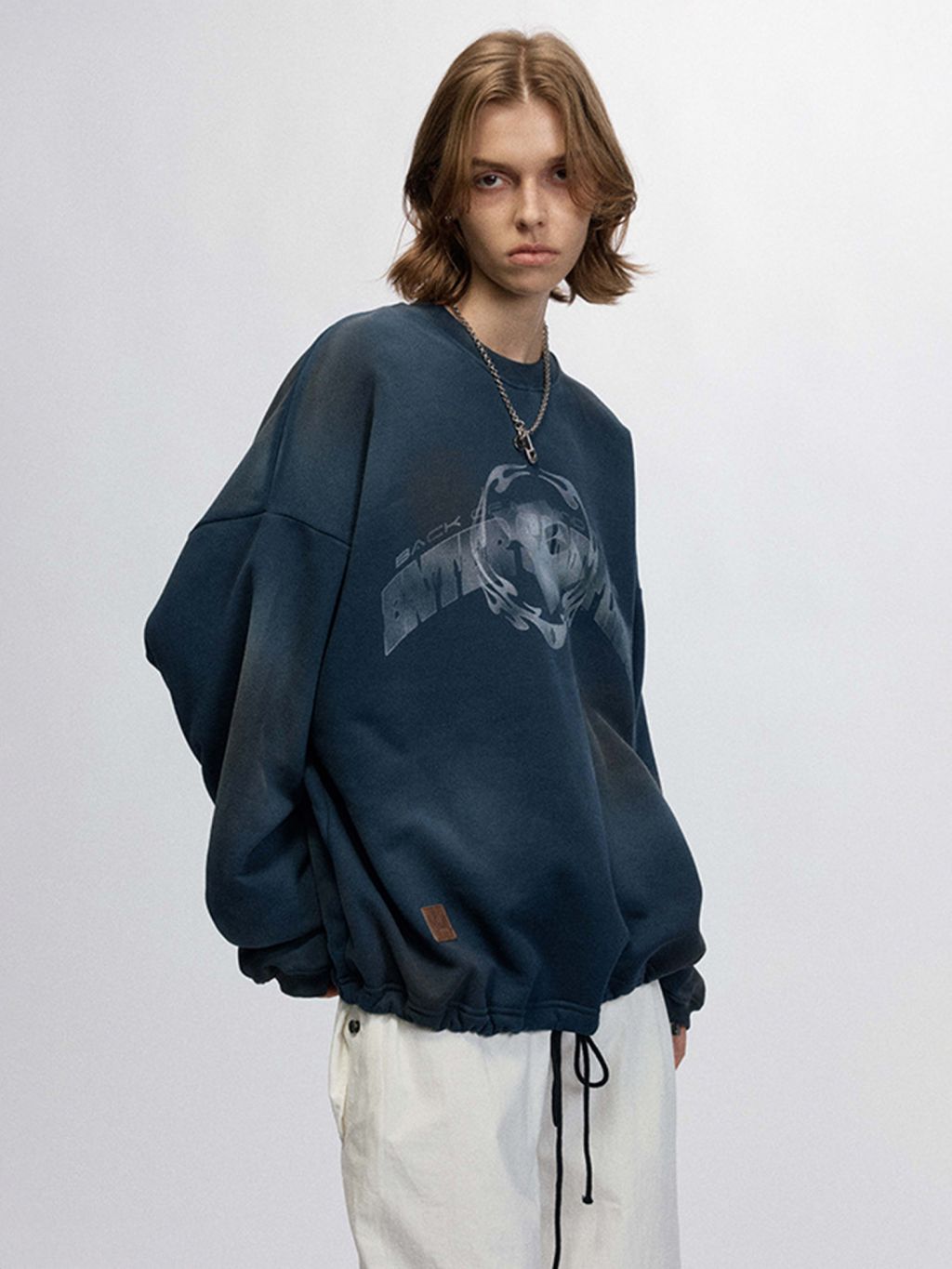 Spray-printed Drawstring Hem Sweatshirt : 앤써미