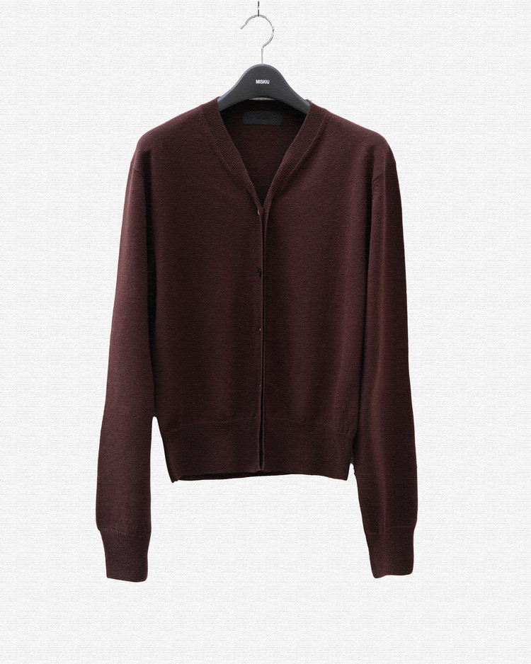 MISKIU-Reverse silk-wool cardigan, Marrone
