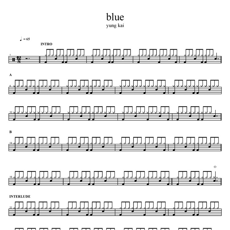 Yung kai - blue / Drum Sheet Music (PDF Download) : copydrum