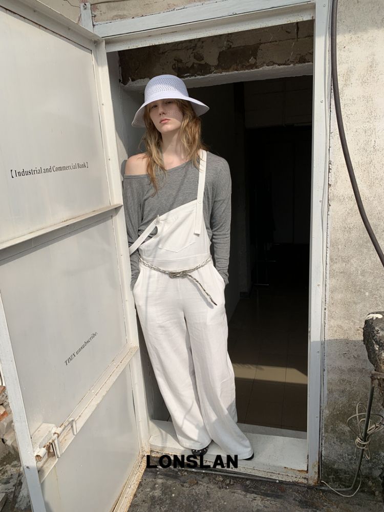 LONSLAN White Lazy Slimming Backpack Pants : 유스키트 YOUTHKIT