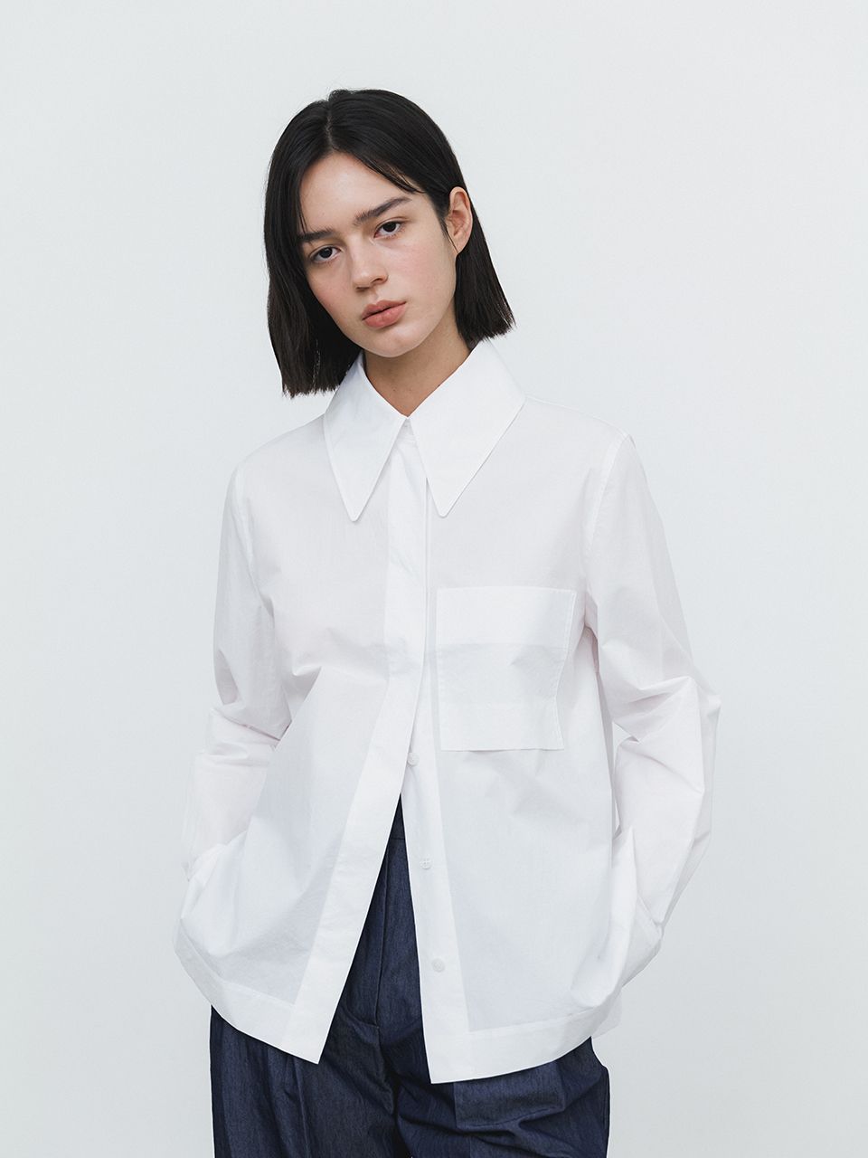 SIDE SLIT COTTON SHIRT (WHITE) : MIMEME