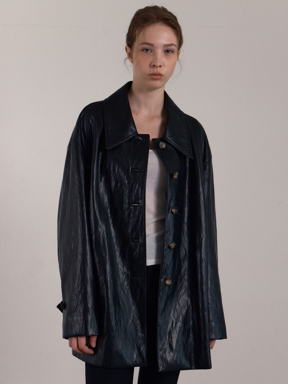 LITHE LEATHER HALF JACKET (BLACK) : MIMEME
