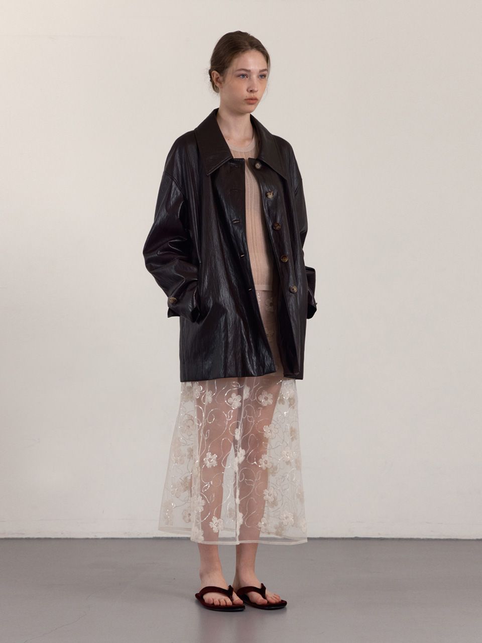 LITHE LEATHER HALF JACKET (BROWN) : MIMEME