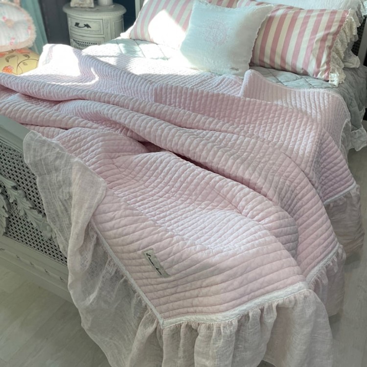 디뮤어 린넨 롱프릴 핑크&핑크 패드&이불 (2size) : 라벨르엠 - Labelle M