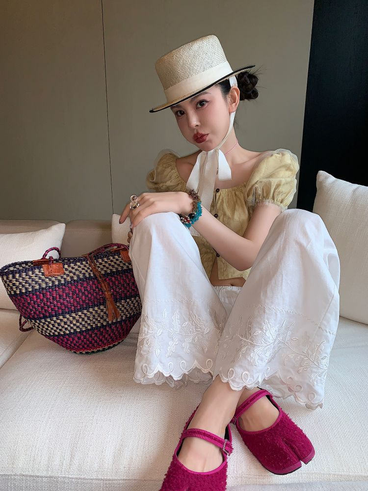 LRIB Breathable Relaxing Cotton and Hemp Embroidered Long Pants : 유스키트 ...