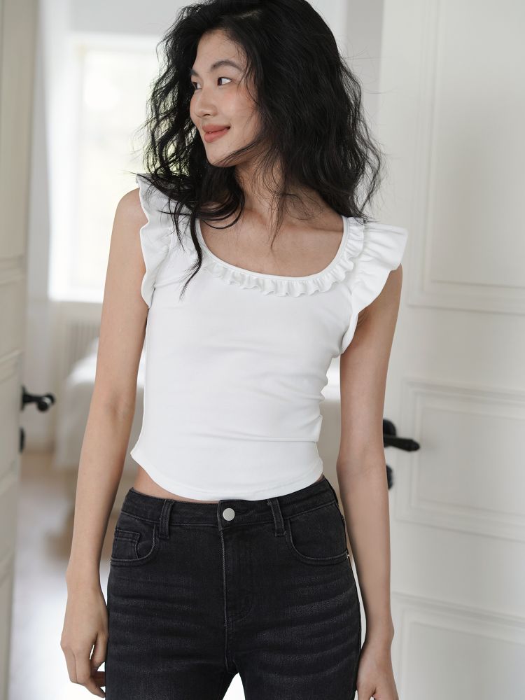 White Frill Crop Top : 네버씬비포(neverseenbefore)