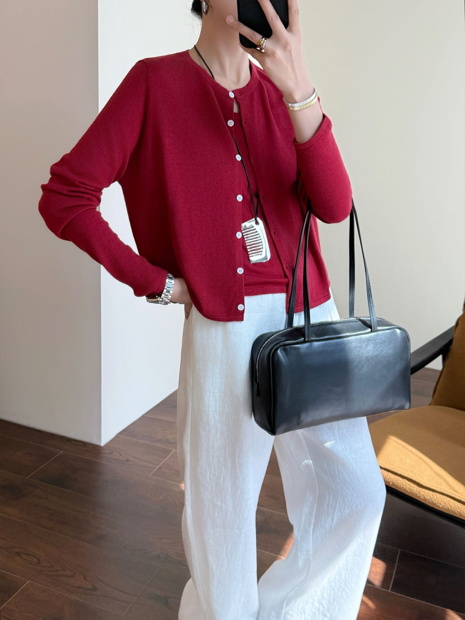 Lightweight Wine Red Cardigan + Sleeveless Set : 소냐도르(soñador)