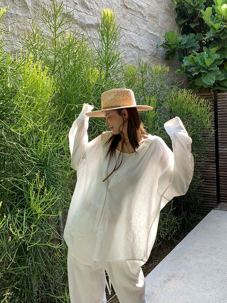 TC Cozy fit relaxed linen hooded shirt / straight wide-leg pants : 유스키트 ...