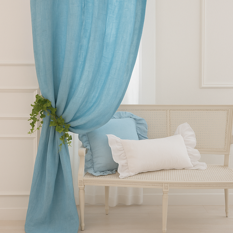 디뮤어 릴리앙 블루 린넨커튼 135x240cm : 라벨르엠 - Labelle M