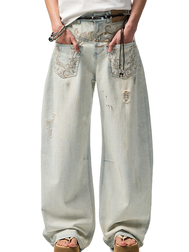 1JINNSTUDIO Old-Washed Low-Bow Sword Jeans : 유스키트 YOUTHKIT