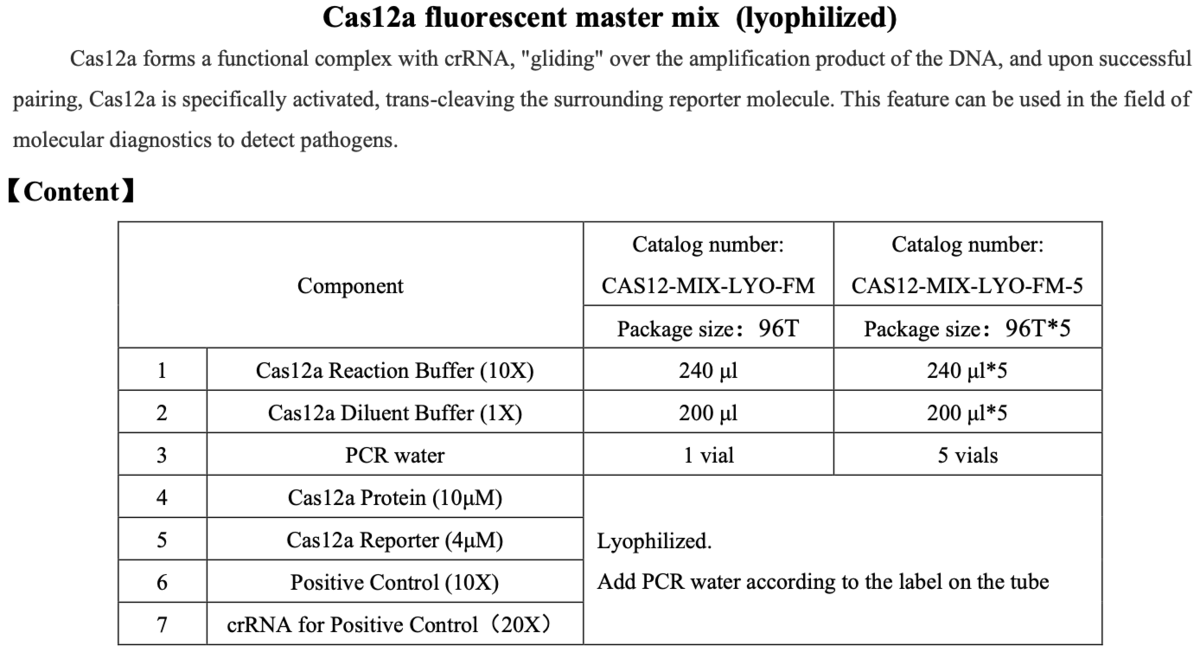 Cas12 & Cas13a fluorescent master mix (lyophilized) : RPA-CRISPR/Cas ...