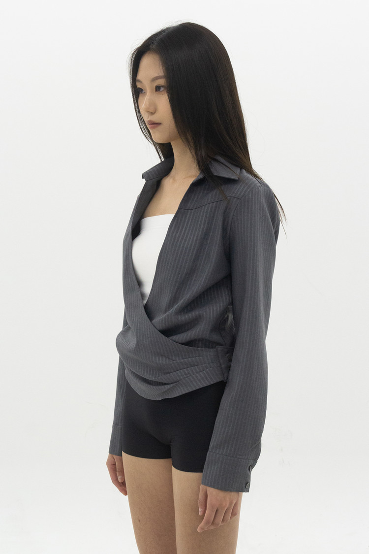Drape Striped Shirt (Gray) : 피키 소사이어티 | PICKY SOCIETY