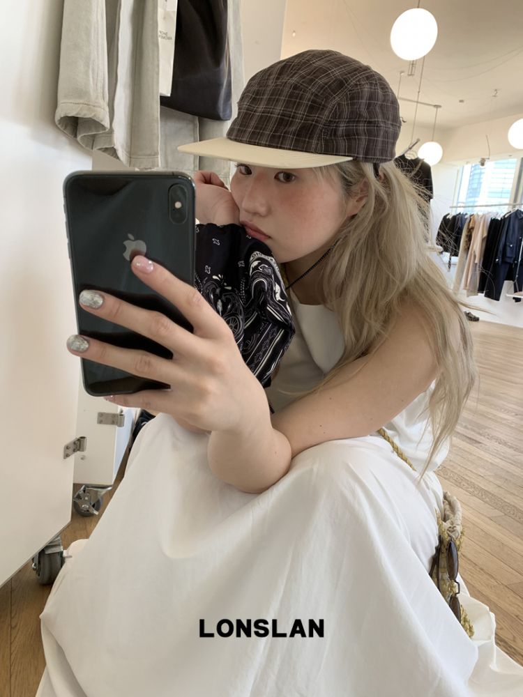 LONSLAN plaid stitching wide brim baseball drawstring cap : 유스키트 YOUTHKIT