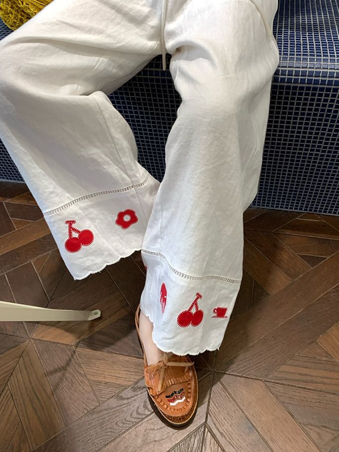 RZZ Relaxing Cool Feeling embroidered casual pants : 프티베 petitbe