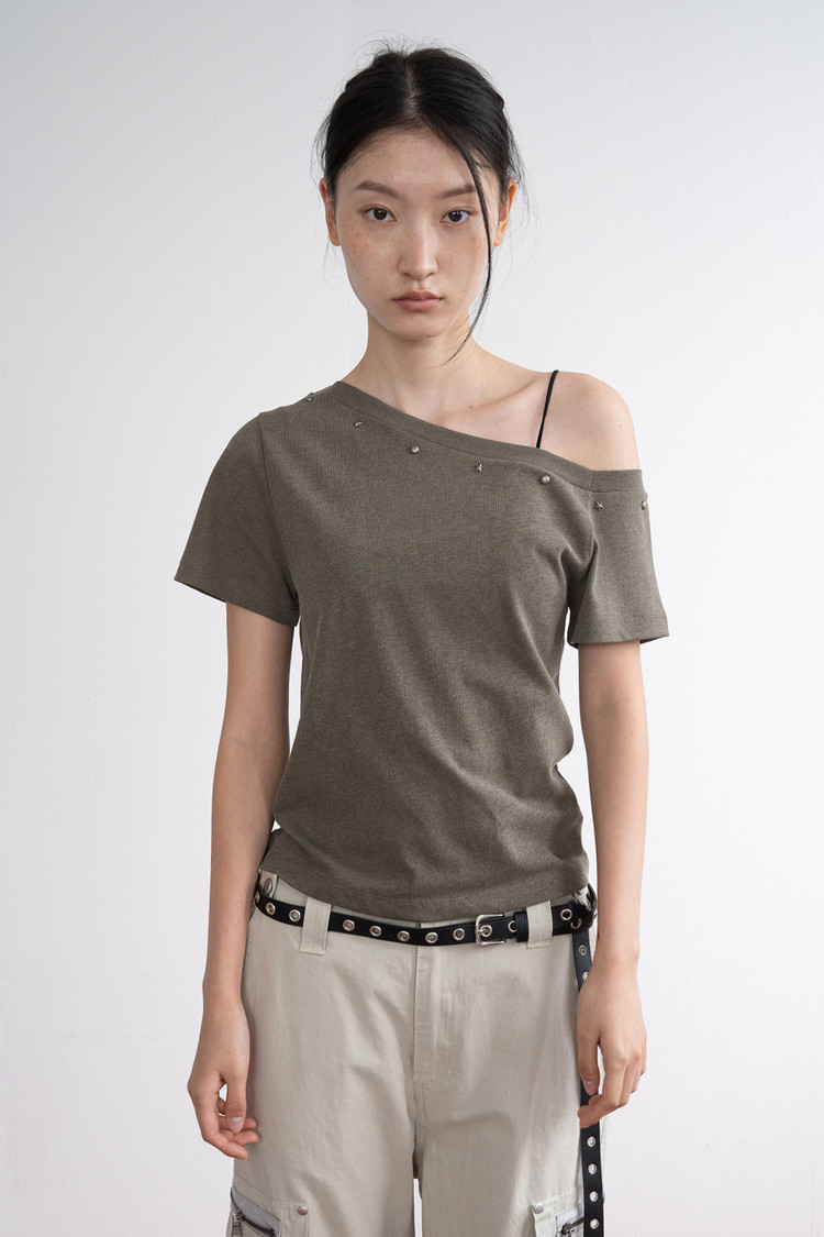 Pigment Stud Off Top (Khaki) : 피키 소사이어티 | PICKY SOCIETY