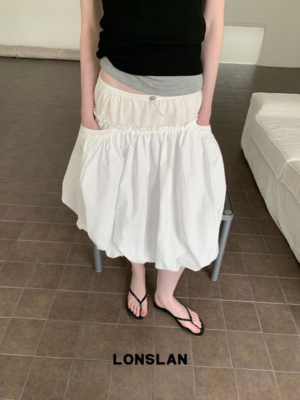 LONSLAN Drawstring Double Layer Waist-Headed Puffy Half Skirt : 유스키트 ...