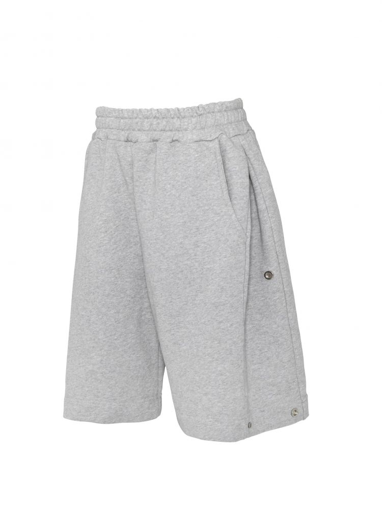 SIDE SNAP WIDE SWEAT SHORTS (MELANGE GREY) : MJD