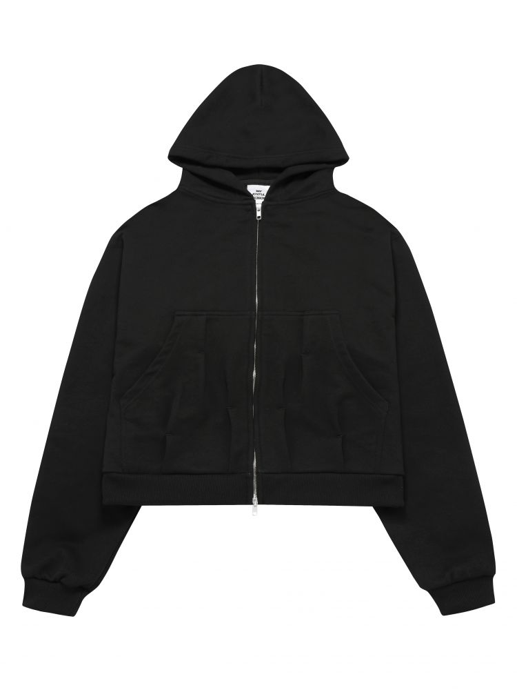 POCKET BAR TACK ZIP-UP HOODIE BLACK : MJD