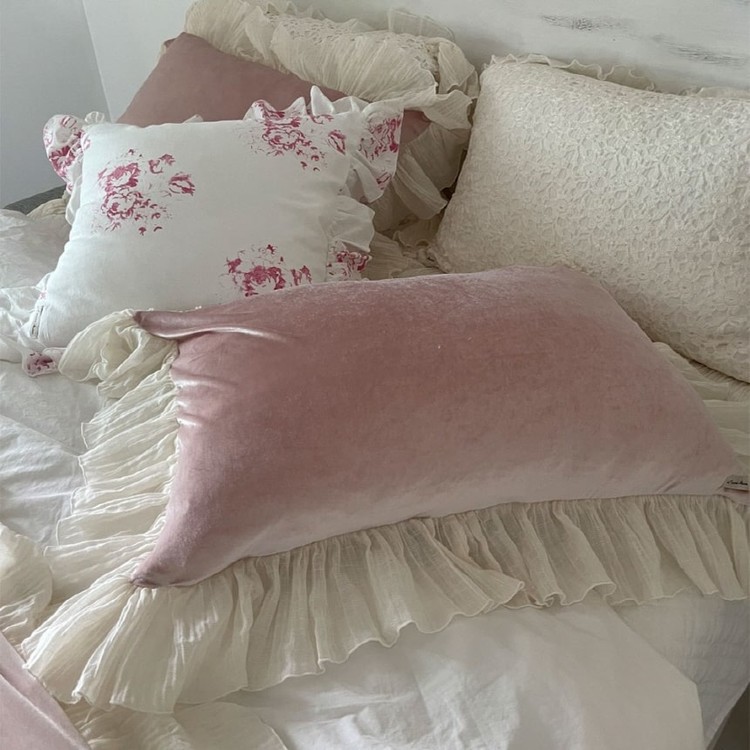 디뮤어 벨벳&코튼 핑크 베개커버 50 x 70cm : 라벨르엠 - Labelle M