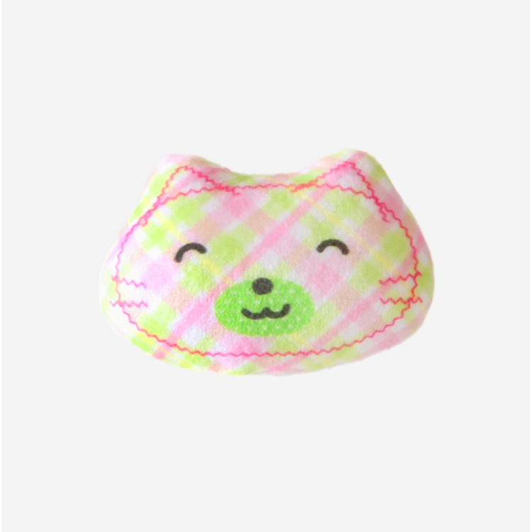 [케짐빌리지] Pink & Green Check Cat 플러피 브로치 : paperuler