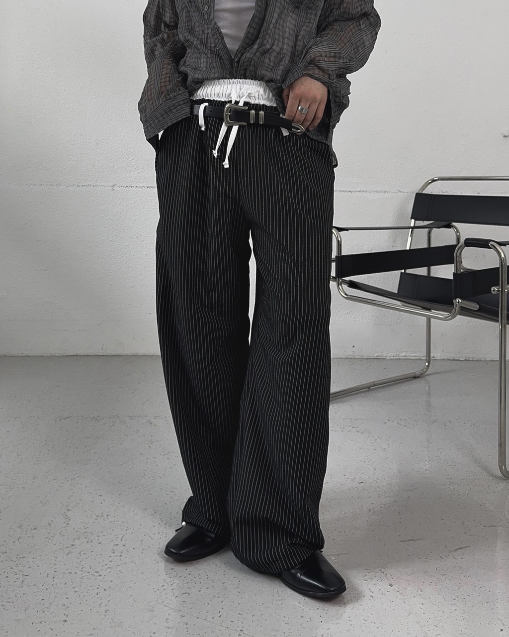 [MD추천] 닐로 투웨이스트 벨티드 스트라이프 팬츠 2COL : 이치반