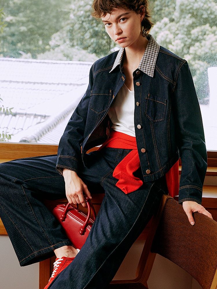 Indigo Contrast Stitch Denim Jacket : 엘레니크(Elenique)