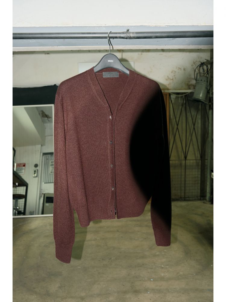 MISKIU-Reverse silk-wool cardigan, marrone