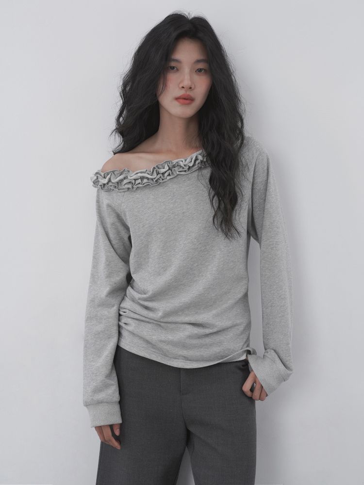 Frill Line Wide Neck T-shirt : 네버씬비포(neverseenbefore)
